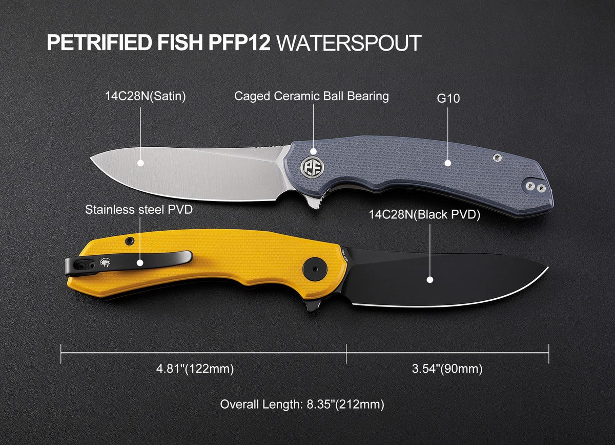 Petrified Fish PFP12- WaterSpout , 3.54" 14C28N Steel Blade, G10 Handl