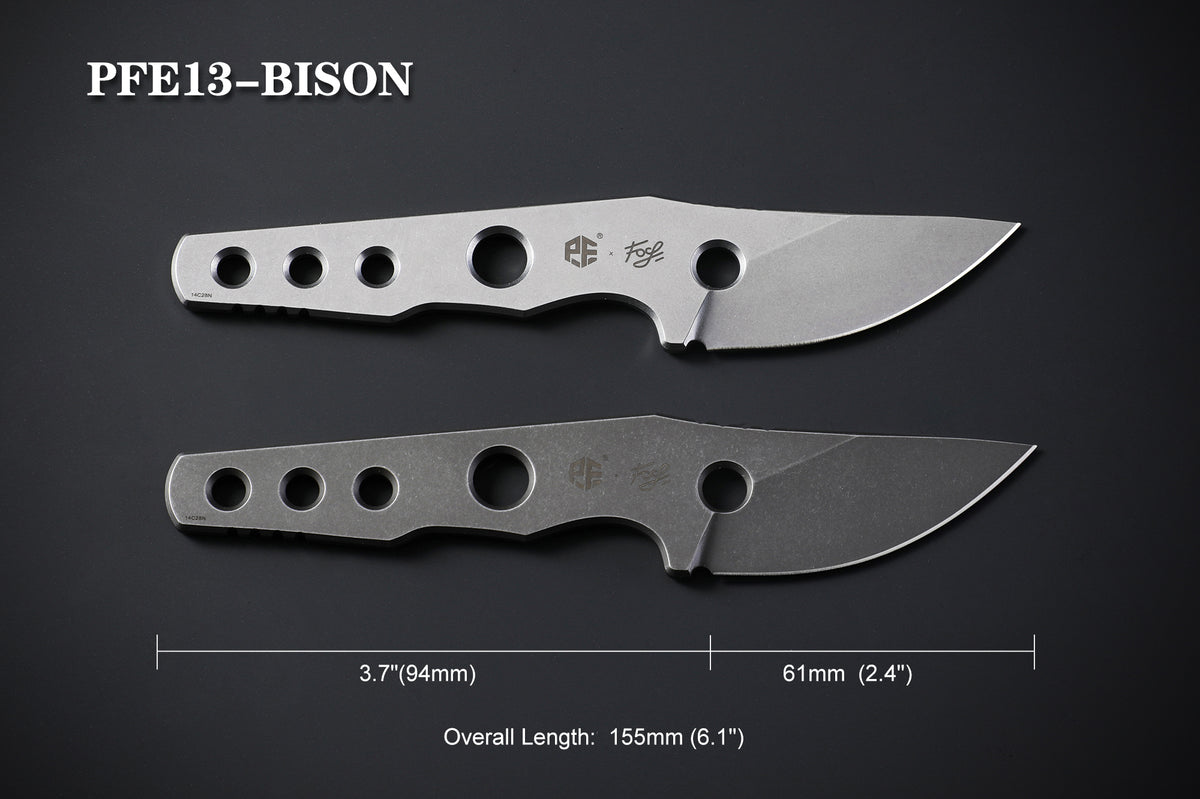 Petrified Fish PFE13 Bison ,2.4" 14C28N Stonewashed Blade, 71.5g Skele
